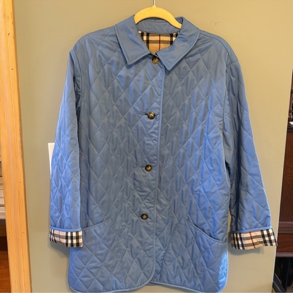 Burberry | Jackets & Coats | Burberry Blue And Plaid Quilted Jacket ...